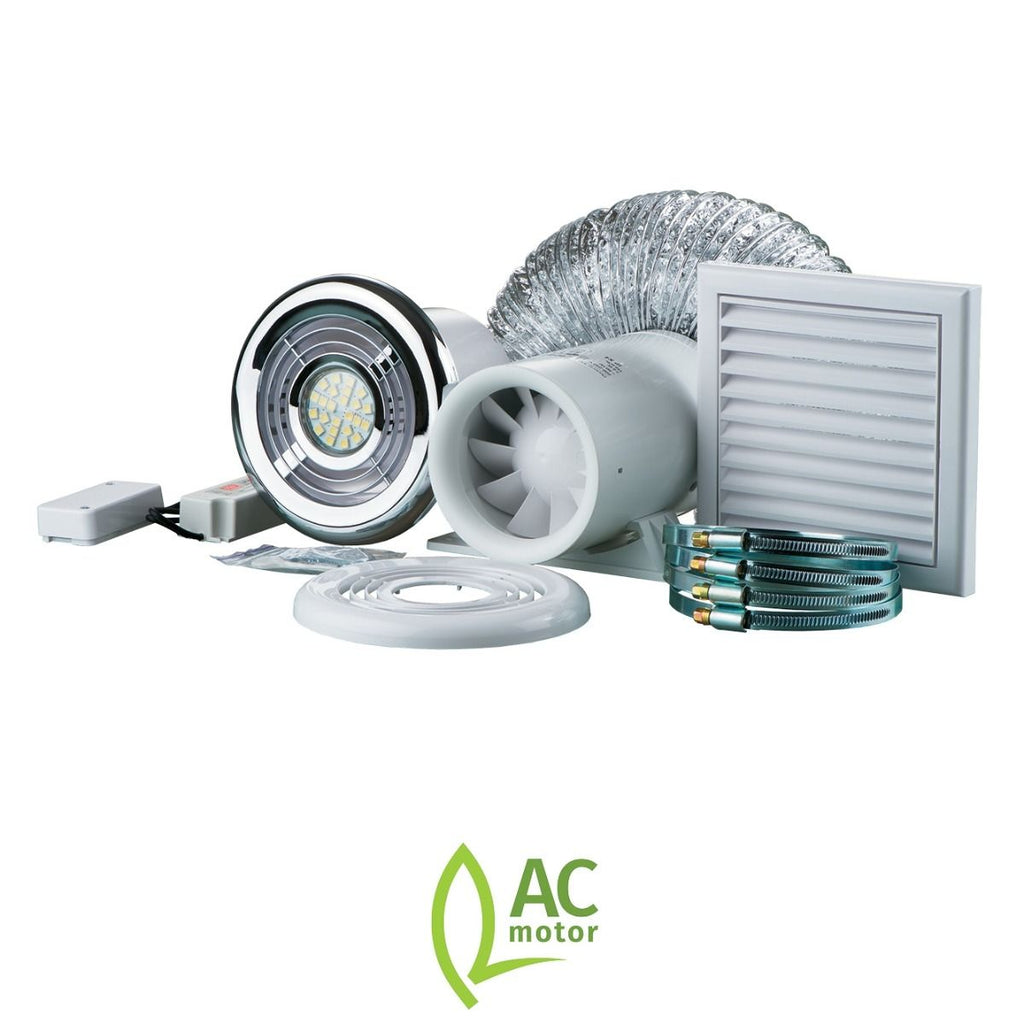 Blauberg Tubo Bathroom Shower Fan Kit 100mm w/ Timer & 4.6w LED 4000k ...