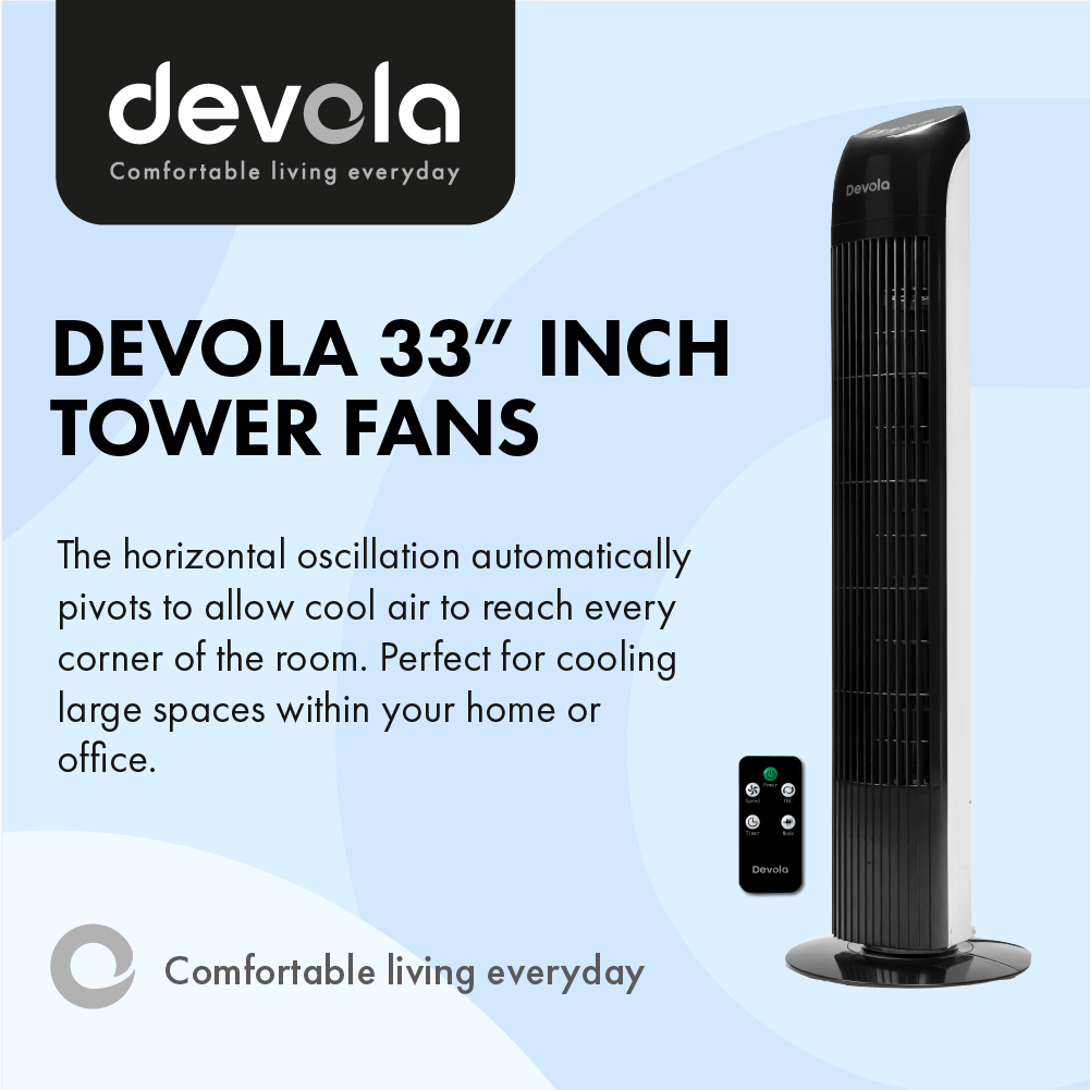 Devola 45W 3 Speed 33-inch Tower Fan With Remote - Black/White - DV33T ...