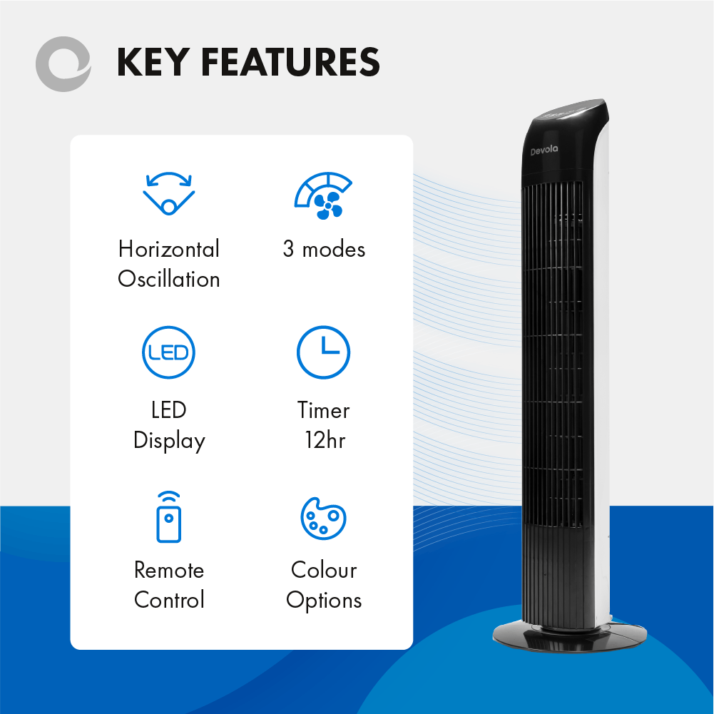 Devola 45W 3 Speed 33-inch Tower Fan With Remote - Black/White - DV33T ...