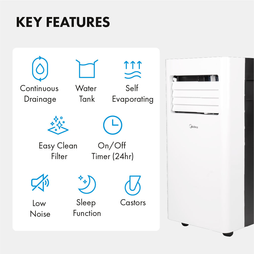 Midea Economy 2.5KW 9000BTU Portable Air Conditioning Unit - MPPH-09E ...