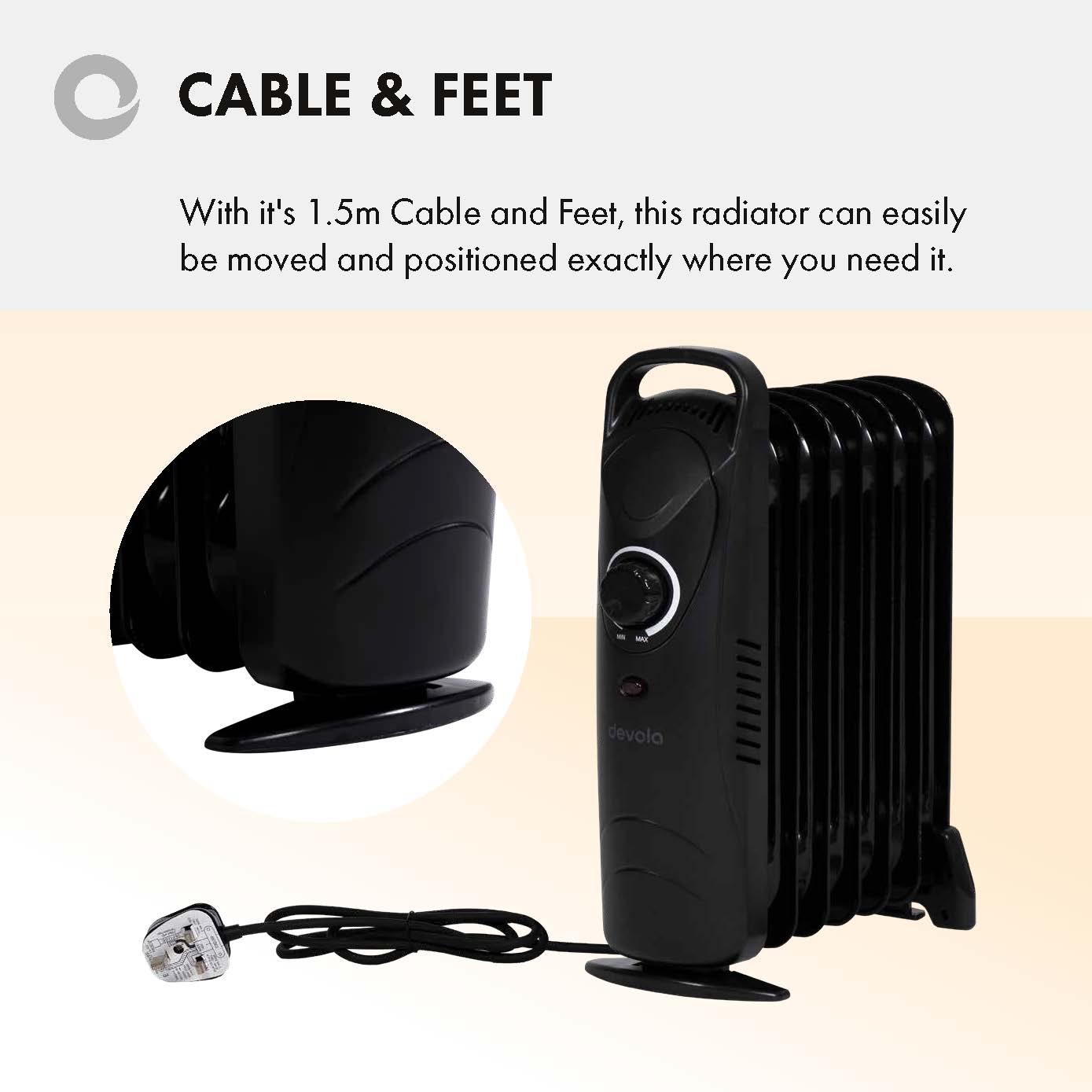 Devola 600W Mini Oil Filled Radiator (Black) - DVMOR7F06B – Air Con Centre